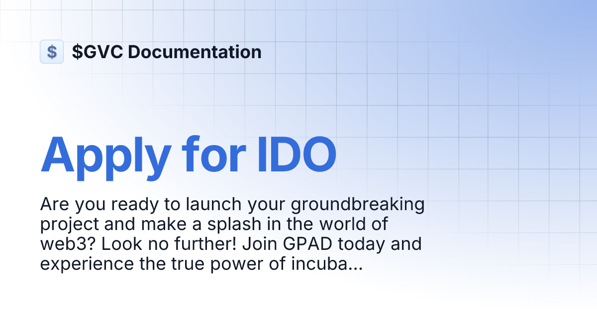 Apply for IDO | $GVC Documentation